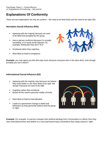 L1: Types & Explanations Of Conformity - Paper 1 - AQA Psychology ...
