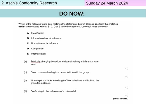 L2: Asch's Conformity Research - Paper 1 - AQA Psychology | Teaching ...