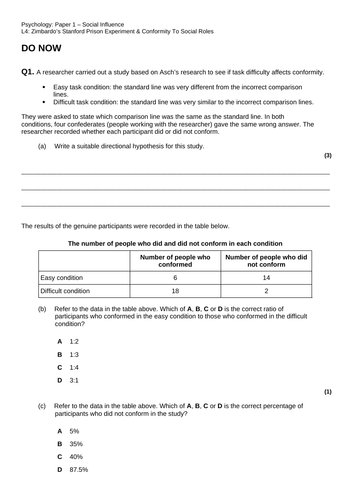 L3: Zimbardo & Conformity To Social Roles - Paper 1 - AQA Psychology ...