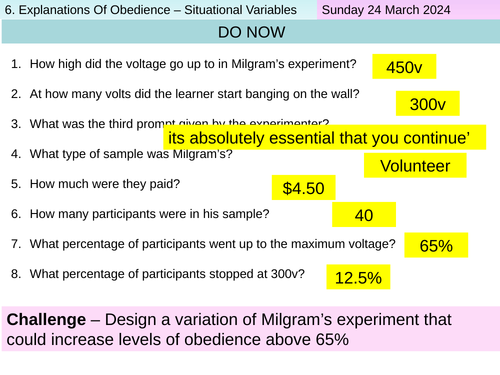 L4: Milgram Obedience & Situational Variables - Paper 1 - AQA ...