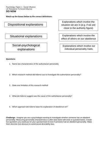 L7: Resistance To Social Influence - Paper 1 - AQA Psychology ...