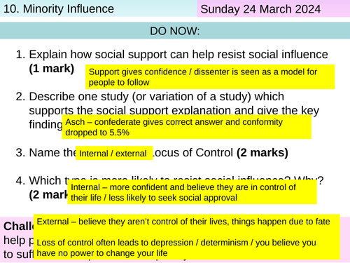 L8: Minority Influence - Paper 1 - AQA Psychology | Teaching Resources
