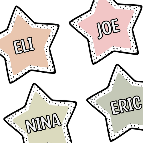 Boho Neutral Spotty Stars Student Name Labels, Back to School Name ...