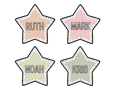 Boho Neutral Spotty Stars Student Name Labels, Back to School Name ...