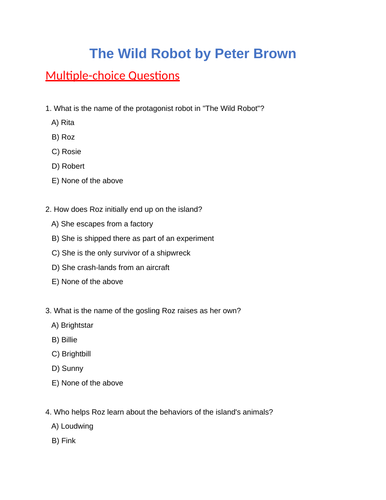 The Wild Robot : Multiple choice Questions - Test / Quiz | Teaching ...