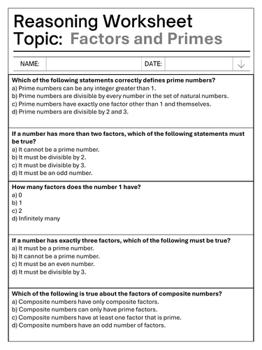 Mastery Maths - Reasoning Questions - Factors and Prime Numbers ...