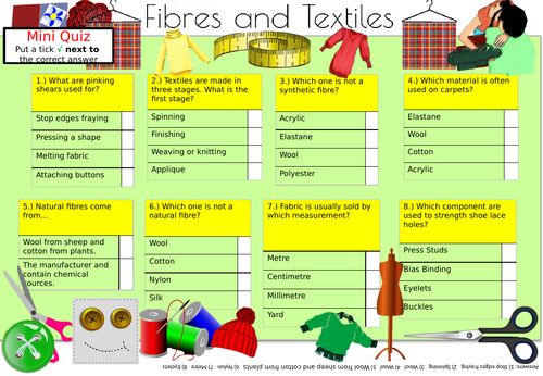 DT/Textiles Quiz Cover worksheets | Teaching Resources