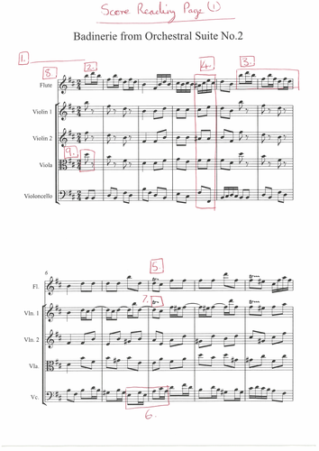 Bach Badinerie Score Reading Revision | Teaching Resources