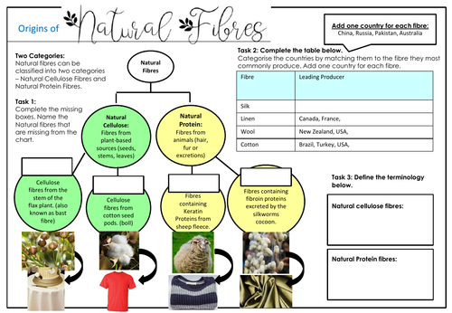 Origins of Natural Fibres - Textiles Worksheet | Teaching Resources