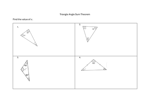Triangle Angle Sum Theorem Worksheet (with solutions) | Teaching Resources