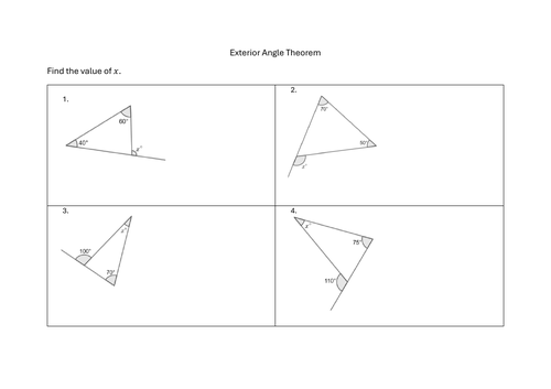 Exterior Angle Theorem Worksheet (with solutions) | Teaching Resources