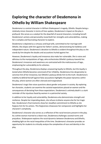 Exploring the character of Desdemona in Othello by William Shakespeare ...