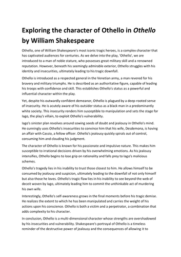 Exploring the character of Othello in Othello by William Shakespeare ...