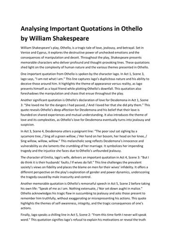 Analysing Important Quotations in Othello by William Shakespeare ...