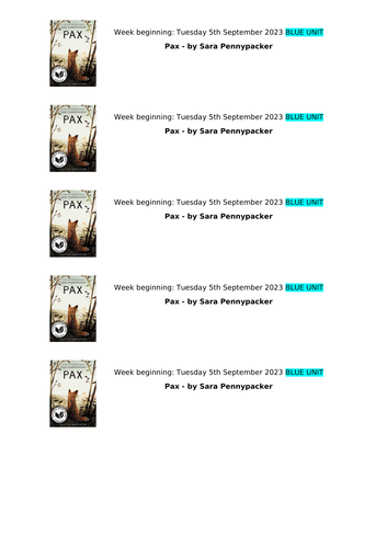 Whole Class Reading unit on Pax | Teaching Resources