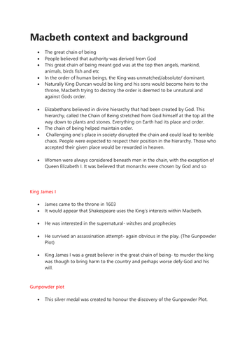 Macbeth Grade 9 Context and Background | Teaching Resources
