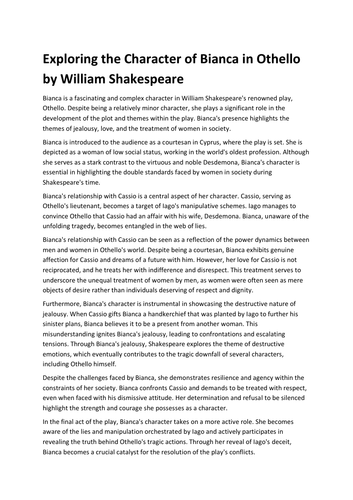Exploring the Character of Bianca in Othello by William Shakespeare ...