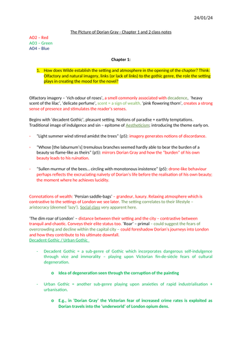 The Picture of Dorian Gray - Chapter 1 and 2 Notes (Analysis & Links to ...