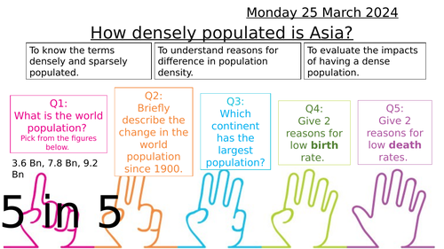 Population - 5 Lessons (aimed at KS3) | Teaching Resources