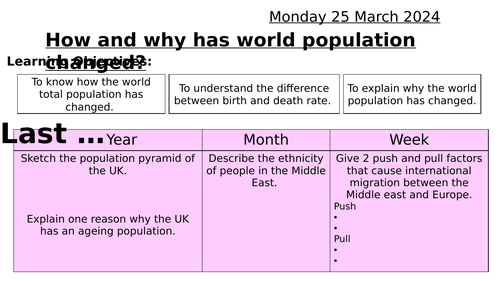 Population - 5 Lessons (aimed at KS3) | Teaching Resources
