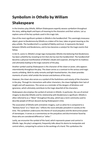 Symbolism in Othello by William Shakespeare | Teaching Resources