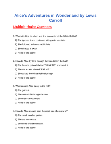 Alice In Wonderland Essay Questions – FWWWKF