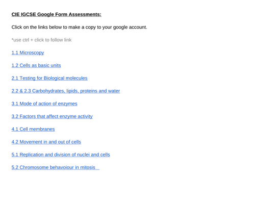CIE Biology Google Form Tests | Teaching Resources