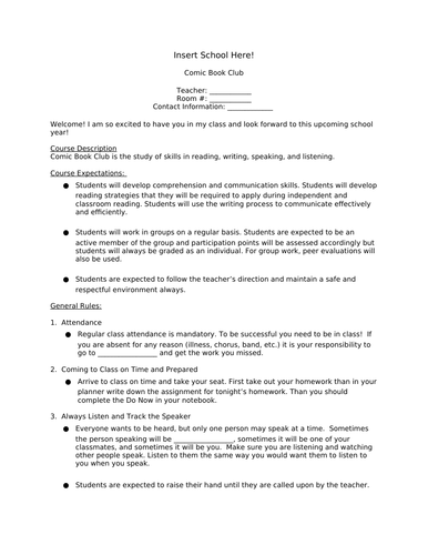 Comic Book Club Syllabus | Teaching Resources