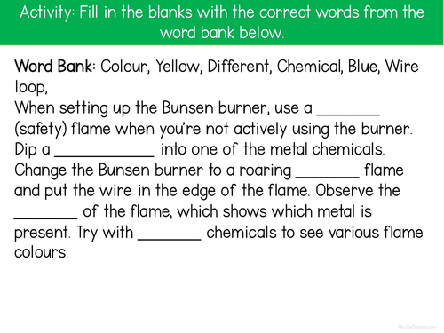 Lesson 5: Flame tests-Part of the comprehensive Science Skills Unit ...