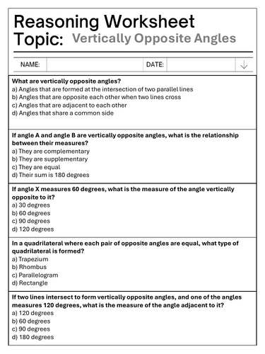 Mastery Maths - Reasoning Questions - Vertically Opposite Angles ...