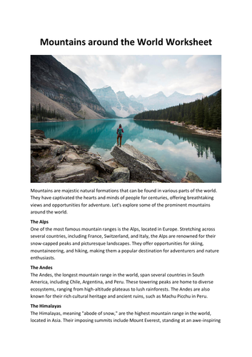 Mountains around the World Worksheet | Teaching Resources