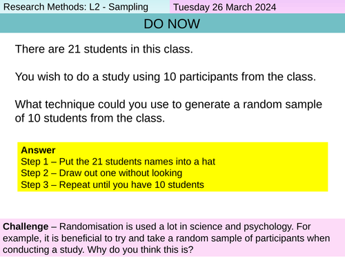 L2: Sampling - Research Methods AQA Psychology | Teaching Resources