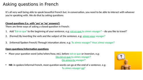 Asking questions in French | Teaching Resources
