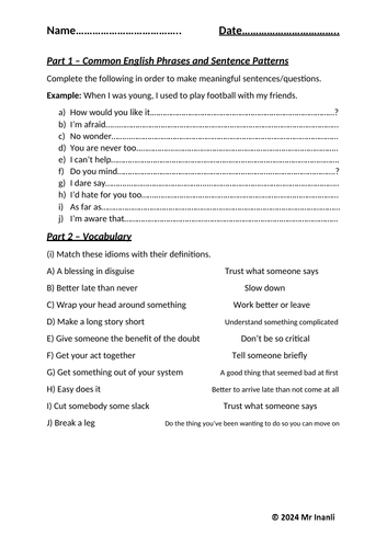Common sentence patterns, Vocabulary, Grammar - Direct and Indirect ...