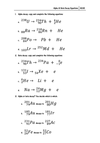 Radioactive Decay Equations | Teaching Resources