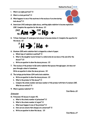 Radioactive Decay Worksheet | Teaching Resources