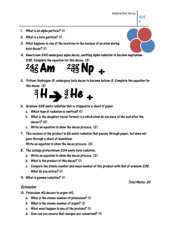 Radioactive Decay Worksheet | Teaching Resources