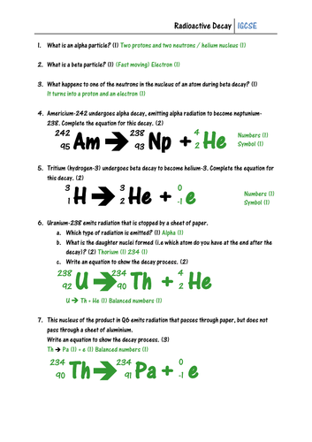 Radioactive Decay Worksheet | Teaching Resources