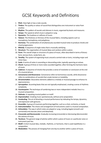 GCSE Music Keywords and Definitions | Teaching Resources GCSE Music Keywords and Definitions | Teaching Resources