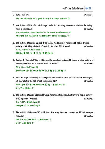 Half-Life Calculations Worksheet | Teaching Resources