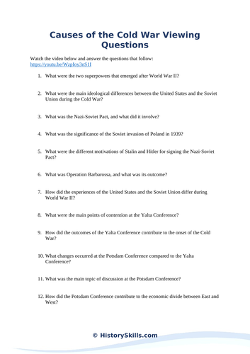 Causes of the Cold War Video Viewing Questions Worksheet | Teaching ...