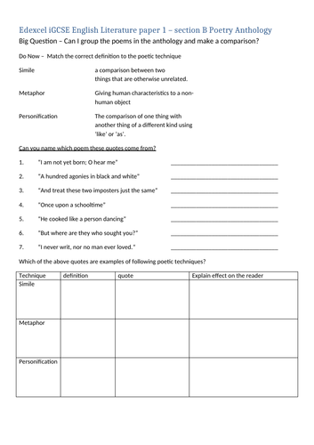 Edexcel iGCSE poetry revision | Teaching Resources Edexcel iGCSE poetry revision | Teaching Resources