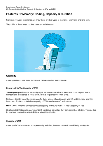 L1: Features Of Memory - Memory - Paper 1 - AQA Psychology | Teaching Resources