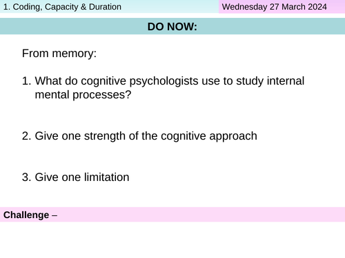 L1: Features Of Memory - Memory - Paper 1 - AQA Psychology | Teaching Resources