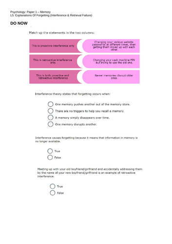 L5: Explanations of Forgetting - Memory - Paper 1 - AQA Psychology ...