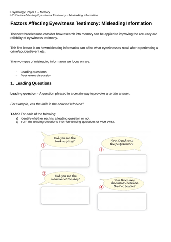 L6: EWT - Misleading Information - Memory - Paper 1 - AQA Psychology ...