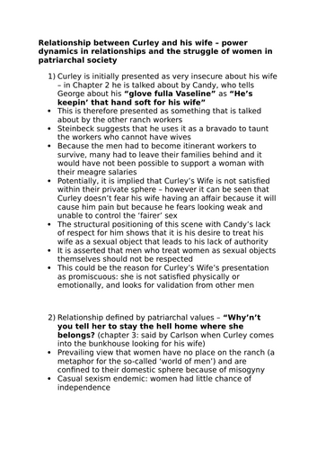 Curley and Curley's Wife Relationship Essay Plan for GCSE (Of Mice and ...