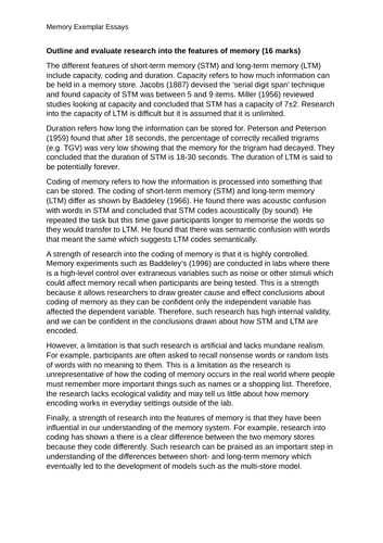 Memory Exemplar Essays - Paper 1 - AQA Psychology | Teaching Resources