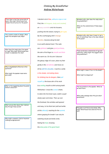Climbing My Grandfather comprehension worksheet | Teaching Resources