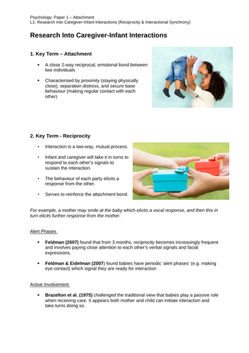 L1: Reciprocity & Interactional Synchrony - Attachment - Paper 1 - AQA ...
